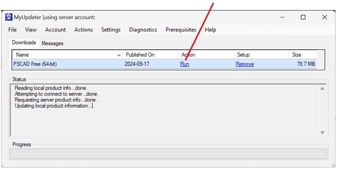 Setting up the PSCAD V5 Free Edition - Using MyUpdater | PSCAD