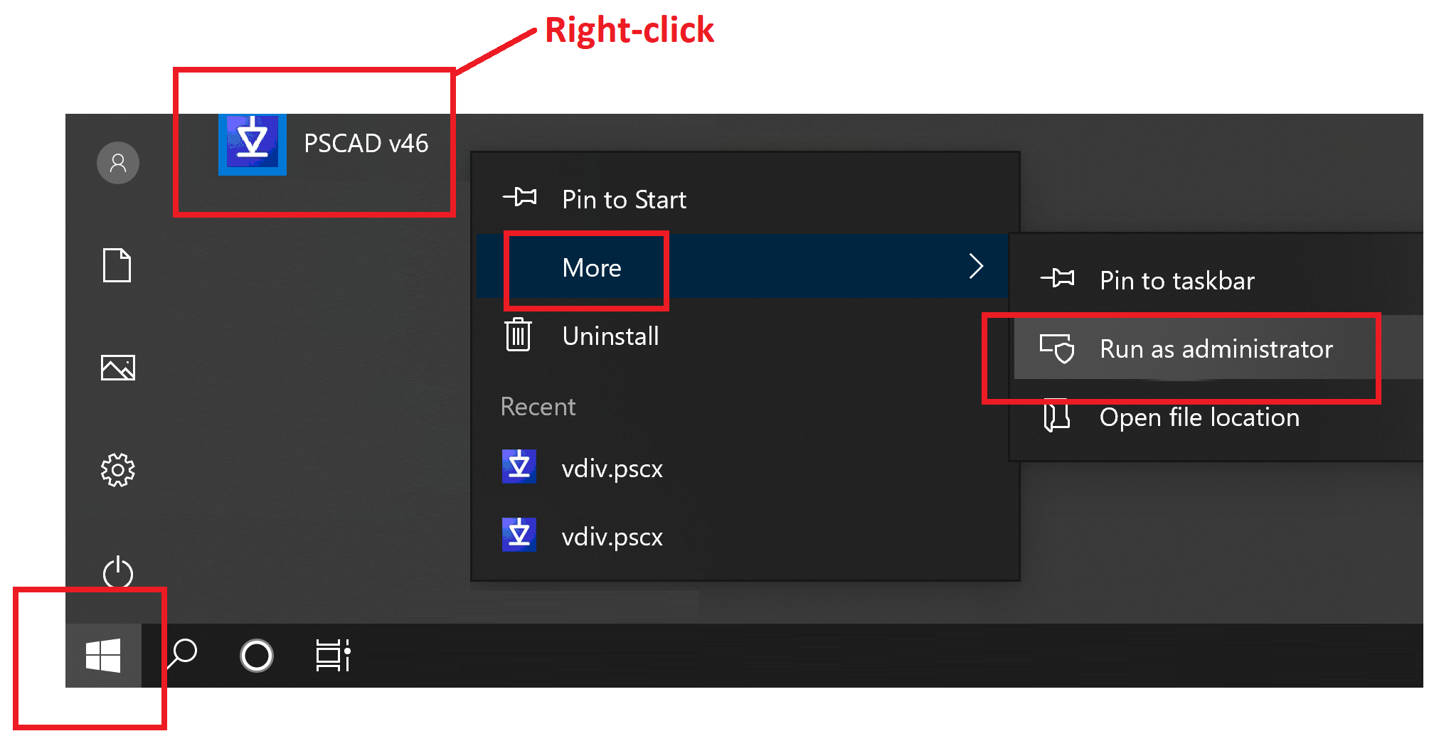 Lauching PSCAD with/without Windows Administrator Privileges | PSCAD